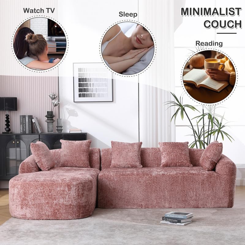 AZSJML Modular Sectional Sofa Couch, 99" L-Shape Sectional Cloud Couch for Living Room, Comfy Boucle Upholstered Deep Seat Couch, Modern Minimalist Sleeper Sofa for Apartment, Office, Pink