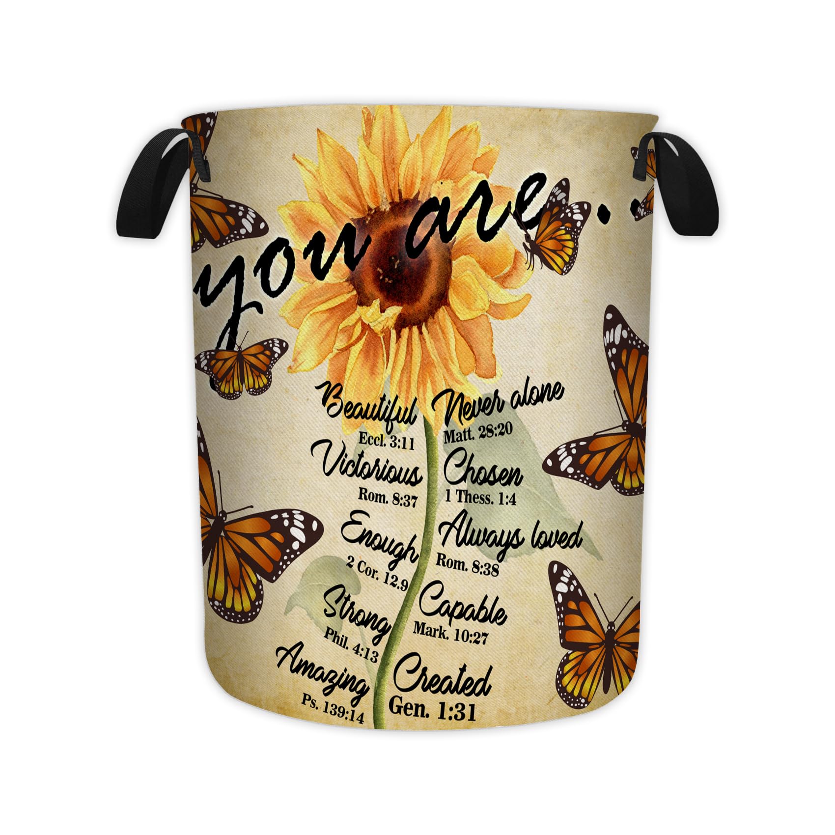 Inspirational Bible Verse Laundry Hamper, Sunflower and Butterfly Laundry Baskets, Large Foldable Laundry Basket, Waterproof Dirty Clothes Hampers for Laundry Toy