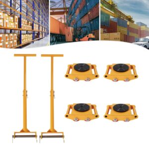 4PCS Machinery Skates with 2 Steering Handles, Heavy Duty Machinery Skates Dolly Machinery Moving Skate 360°Rotation Machine Dolly Skate Machinery Mover Skate for Industrial Moving Equipment, Yellow