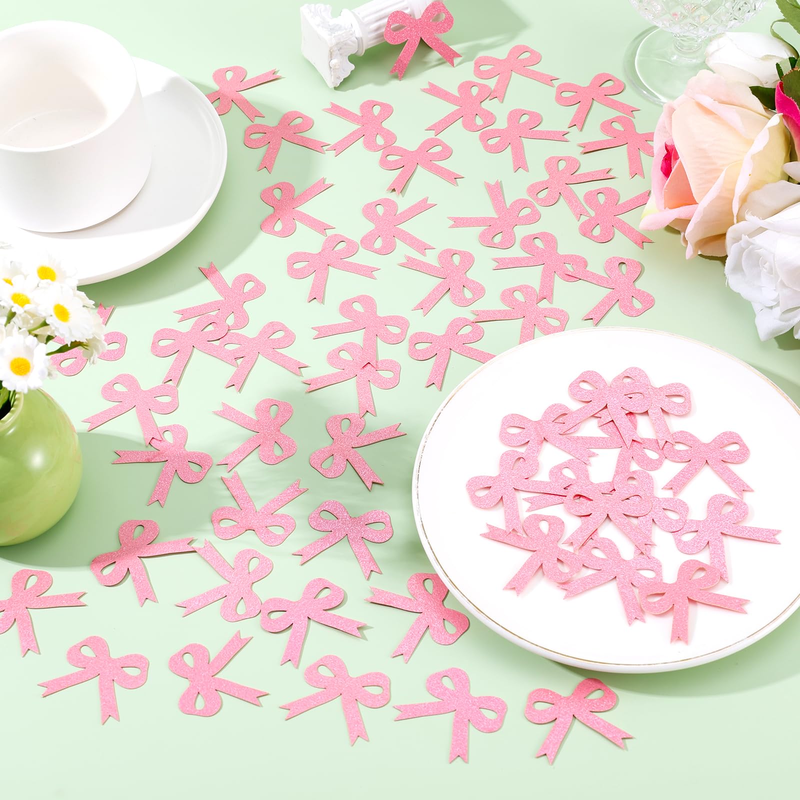 200pcs Bow Confetti, 1.6x1.4in Pink Bow Bachelor Party Confetti Glitter Table Confetti for Tying the Knot Bachelorette Birthday Engagement Wedding Party Decoration Bridal Shower Supplies