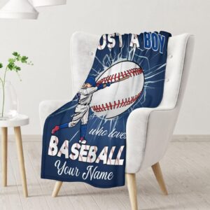 Customized Baseball Blanket, Personalized Blanket for Boys Age 4-6, Soft & Cozy Throw with Name for Kids Teens, 40 * 50 Inch Fuzzy Throws for Sofa Couch, Birthday for Baseball Lover