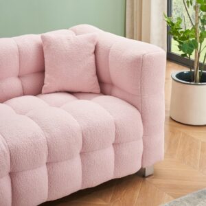 QSOSTNS Teddy Fleece Sofa 80 Inch Couch, Perfect for Living Room or Bedroom, Complete with Two Throw Pillows and Sturdy Hardware Foot Support (Pink)