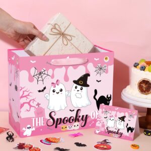 Pink 1st Birthday Gift Bag with Greeting Card Tissue Paper Spooky One Birthday Decorations The Spooky One Gift Bag for Girls First Birthday Decor for Baby Girl 1 Year Old Birthday Party Supplies