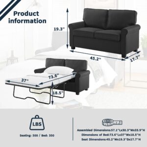 Cesgyfut Sleeper Sofa Bed with Soft Fabric, 2-in-1 Pull Out Sofa Bed with High Backrest, Wood Twin Size Sleeper Loveseat for Living Room, Small Spaces, Charcoal