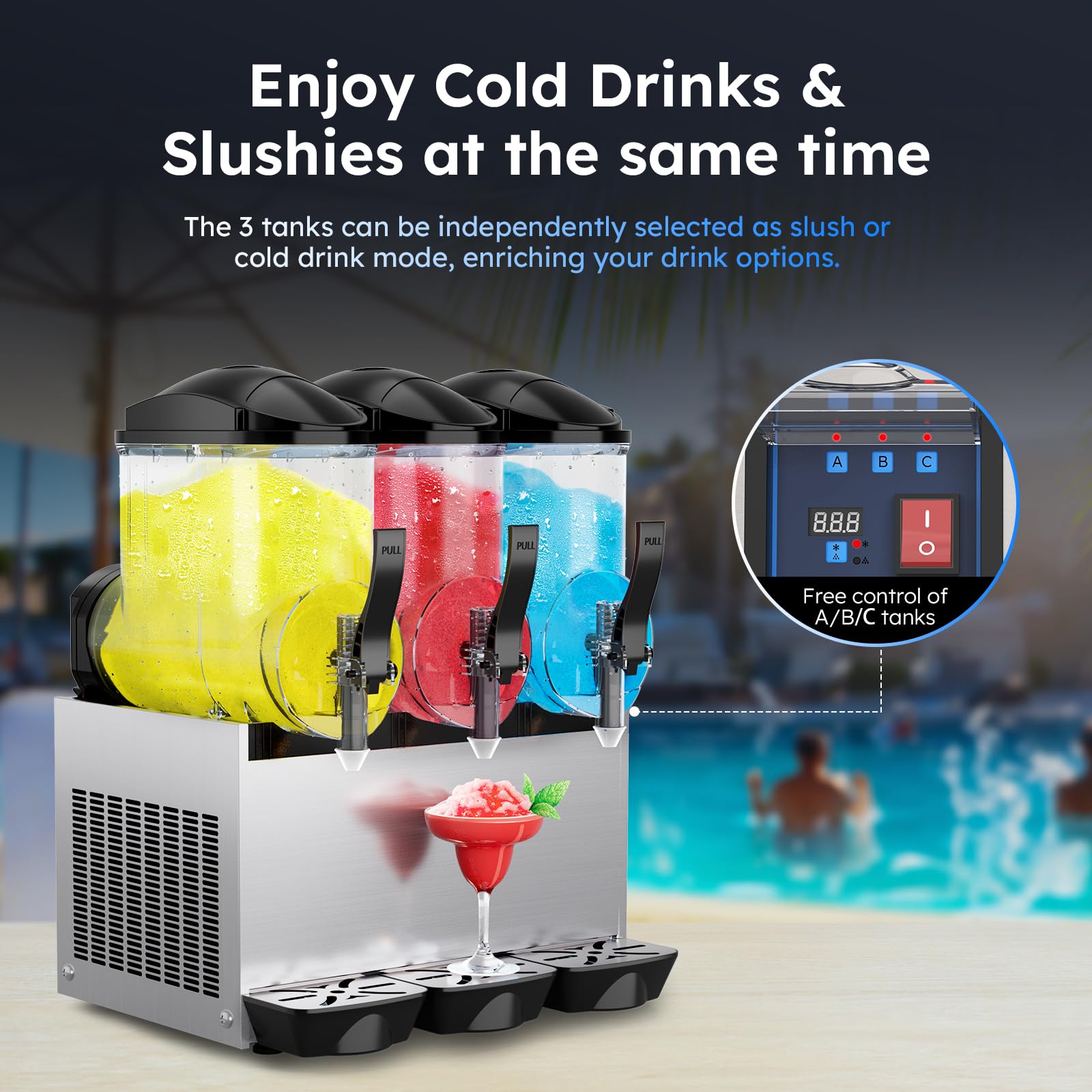 Commercial Slushy Machine, 3 Tank 45L Margarita Machine, Slush Frozen Drink Machine with Automatic Cleaning, Stainless Steel Margarita Smoothie Slushie Machine for Restaurant Bar Party