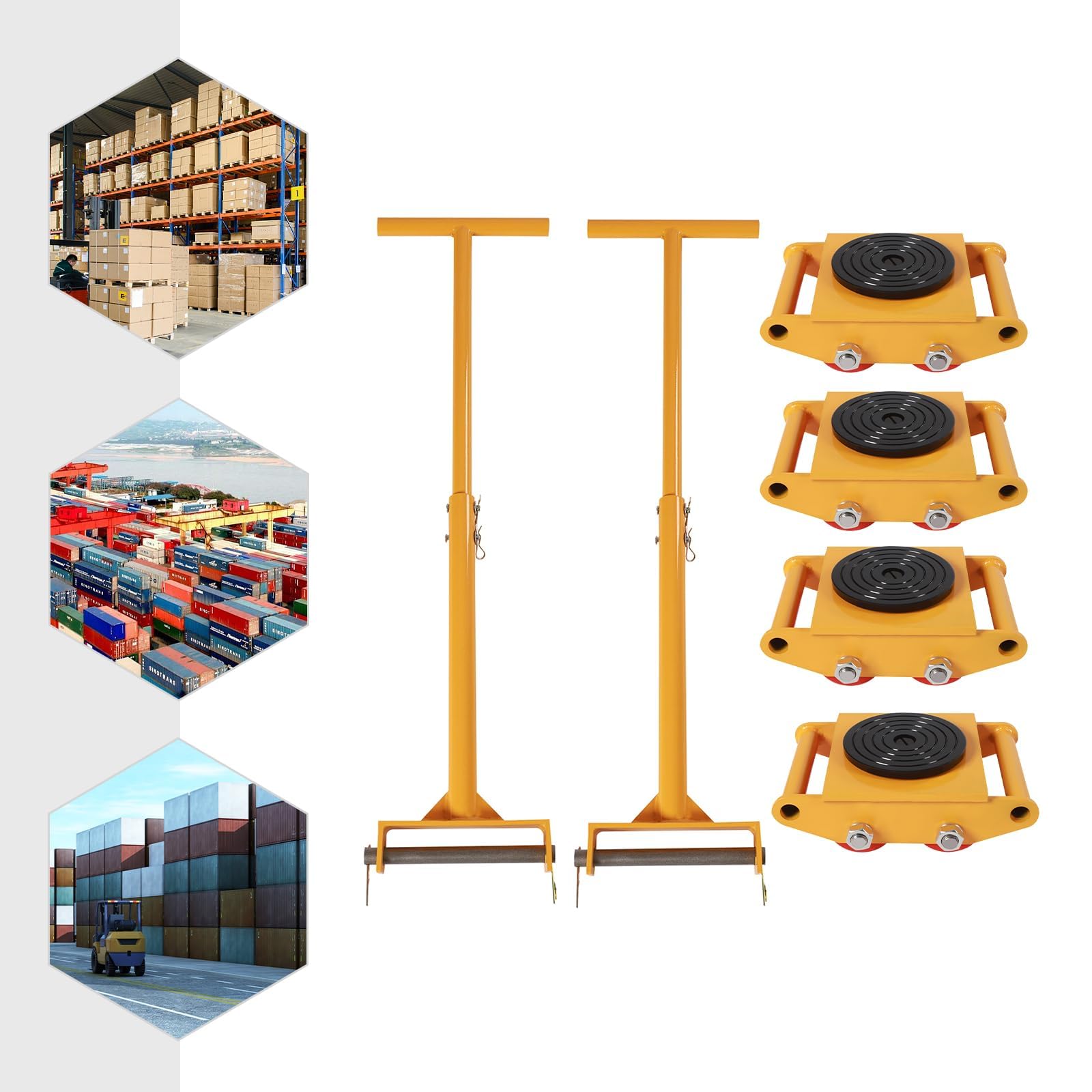 4PCS Machinery Skates with 2 Steering Handles, Heavy Duty Machinery Skates Dolly Machinery Moving Skate 360°Rotation Machine Dolly Skate Machinery Mover Skate for Industrial Moving Equipment, Yellow