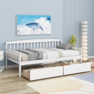 twin size daybed frame with storage drawers,wood day bed frame twin size,daybed with storage for bedroom,living room,kids room, white