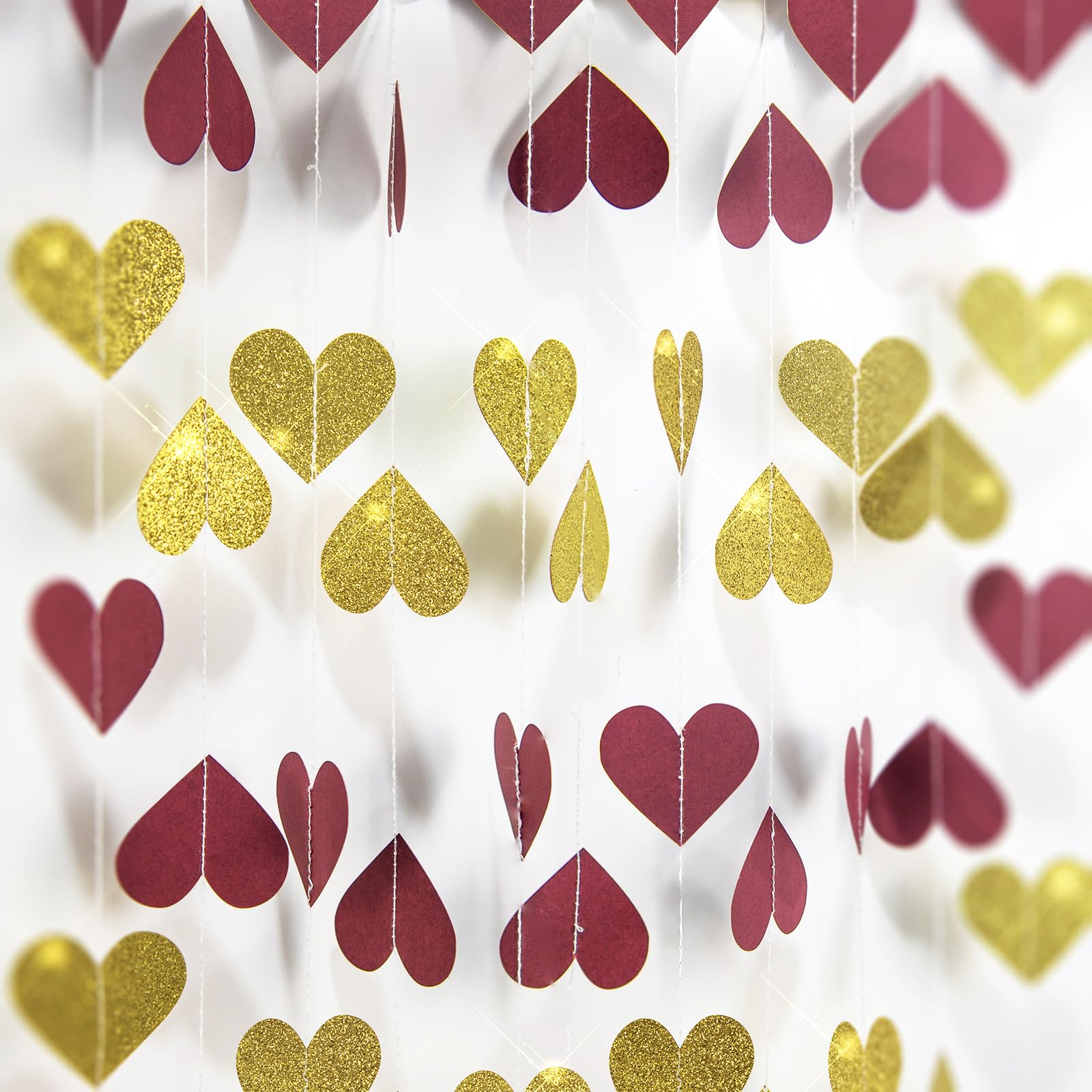 Bridal Shower Decorations Burgundy Gold Fall/Burgundy Gold Birthday Party Decorations/Valentines Day Decorations//Burgundy Bachelorette Decorations/Burgundy Heart Paper Garlands