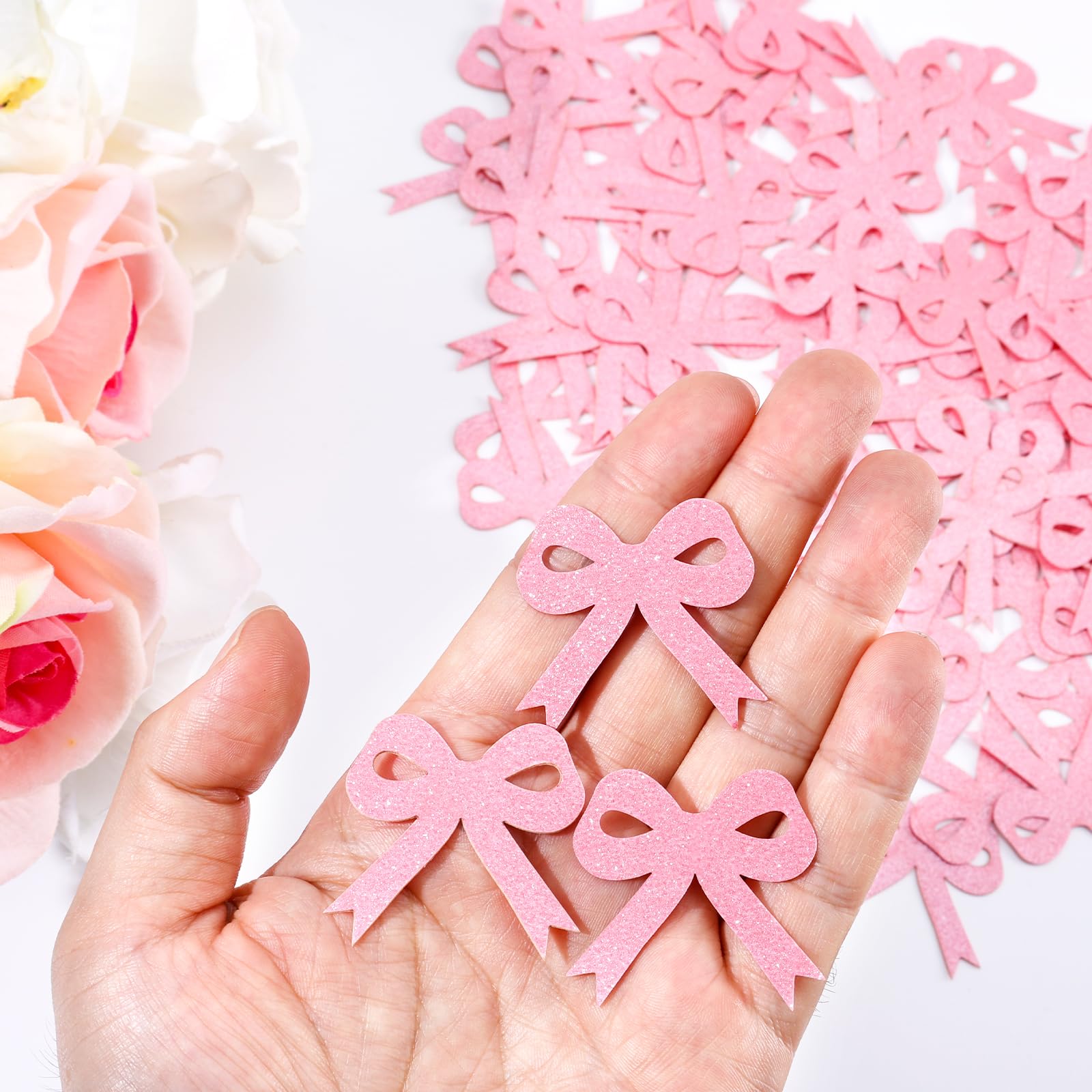 200pcs Bow Confetti, 1.6x1.4in Pink Bow Bachelor Party Confetti Glitter Table Confetti for Tying the Knot Bachelorette Birthday Engagement Wedding Party Decoration Bridal Shower Supplies