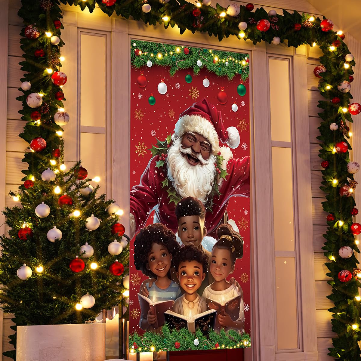 African American Christmas Door Cover Black Santa Claus Banner Black African American Christmas Decor Merry New year Xmas Decor Christmas Decorations for Home Party