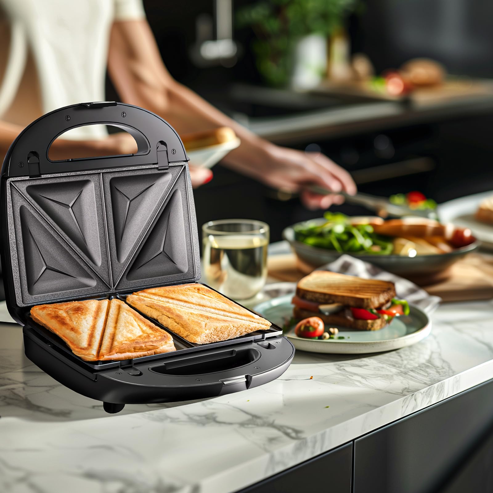 KEENSTAR 3 in 1 Sandwich Maker, Waffle Maker with 3 Removable Non-Stick Plates, Grill with Dual-Sided Heating, Easy Clean and Store, 750W Perfect for Cooking Breakfast, Panini, Cheese, and Grill Steak