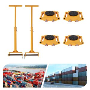 4PCS Machinery Skates with 2 Steering Handles, Heavy Duty Machinery Skates Dolly Machinery Moving Skate 360°Rotation Machine Dolly Skate Machinery Mover Skate for Industrial Moving Equipment, Yellow