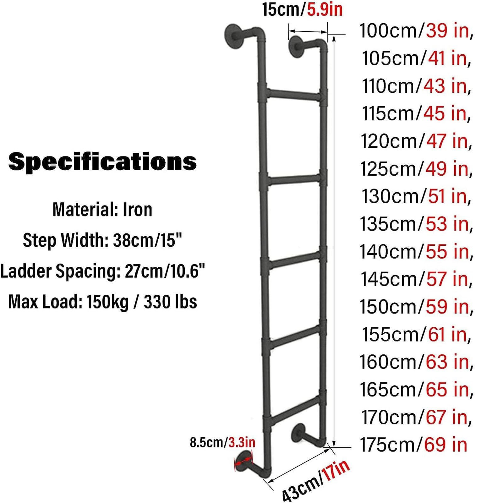 Fire/Basement Escape Ladder – Ladders for Egress Basement Window Well Covers Outside, Small Ladder for Fire Emergency Home Safety, Ladder for Egress Window Wrought Iron, Loads 330lbs (S