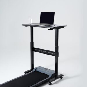 yilift non-electric auto-lifting standing desk, no knobs or crank, cordless, rolling and mobile, great for walking pad, adjustable height 28.1'' to 43.3'', desktop size 31.5'' by 15.7'', color black