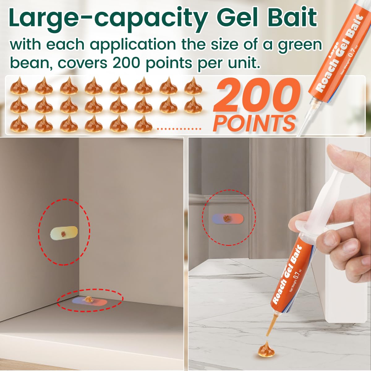 Roach Bait & Killer, 6 Pack Large Capacity Cockroach Gel Bait for Indoor Nest Elimination, Ready to Use, No-Mess Control Gel with Stickers, Ideal for Hidden Areas Household Pest Control(20g Each)