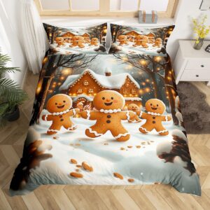 Feelyou Christmas Duvet Cover Cute Christmas Gingerbread Man Bedding Set Queen Size for Boys Girls Xmas Bedroom Bed Decor Merry Christmas Comforter Cover Xmas Christmas Bedspread Cover