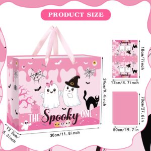 Pink 1st Birthday Gift Bag with Greeting Card Tissue Paper Spooky One Birthday Decorations The Spooky One Gift Bag for Girls First Birthday Decor for Baby Girl 1 Year Old Birthday Party Supplies