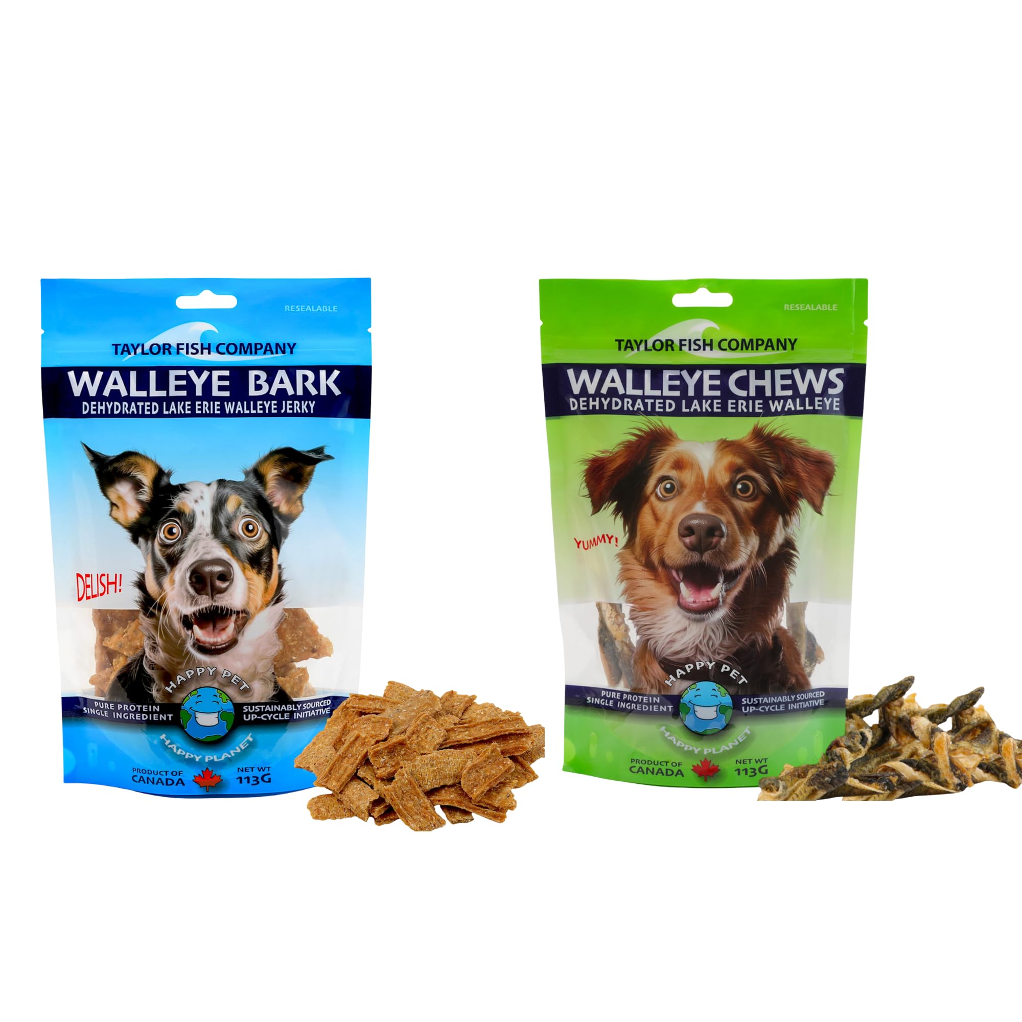 Happy Pet Happy Planet Dehydrated Walleye Fish Dog Treats Bundle - Grain-Free, High Protein, Human Grade, Natural, Supports Skin, Coat & Dental