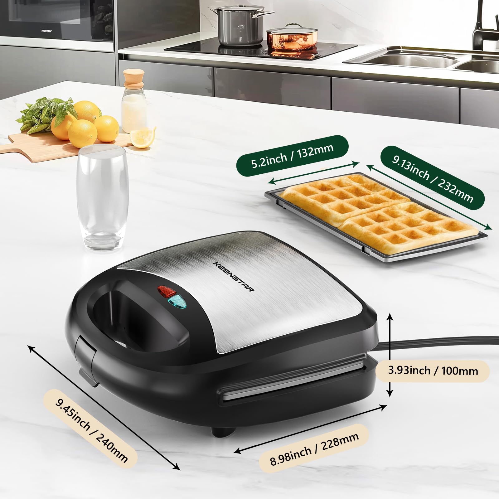 KEENSTAR 3 in 1 Sandwich Maker, Waffle Maker with 3 Removable Non-Stick Plates, Grill with Dual-Sided Heating, Easy Clean and Store, 750W Perfect for Cooking Breakfast, Panini, Cheese, and Grill Steak