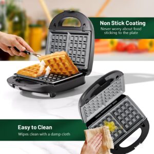 KEENSTAR 3 in 1 Sandwich Maker, Waffle Maker with 3 Removable Non-Stick Plates, Grill with Dual-Sided Heating, Easy Clean and Store, 750W Perfect for Cooking Breakfast, Panini, Cheese, and Grill Steak