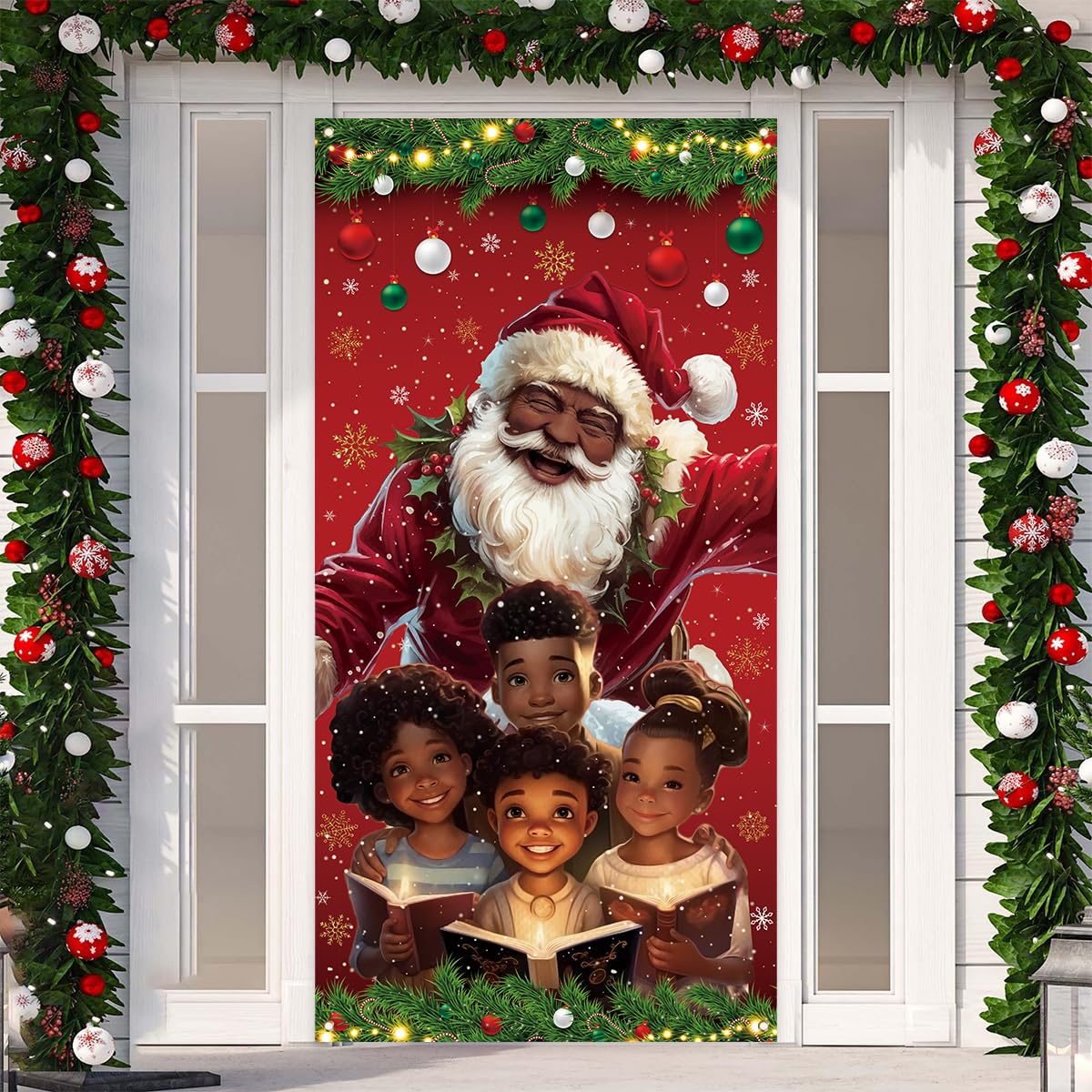 African American Christmas Door Cover Black Santa Claus Banner Black African American Christmas Decor Merry New year Xmas Decor Christmas Decorations for Home Party