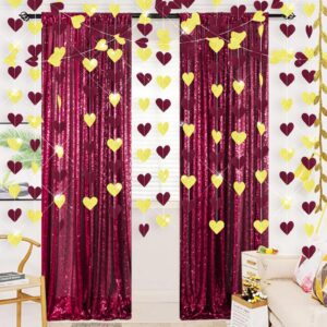 Bridal Shower Decorations Burgundy Gold Fall/Burgundy Gold Birthday Party Decorations/Valentines Day Decorations//Burgundy Bachelorette Decorations/Burgundy Heart Paper Garlands