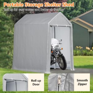 Agrestem Carport Portable Storage Shed, 6x6 FT Storage Shelter, Roll-Up Zipper Doors, All-Season Protective Car Tent Tarp, Sturdy Metal Frame, Waterproof Carport for Motorcycle, Bike, Garden Tools