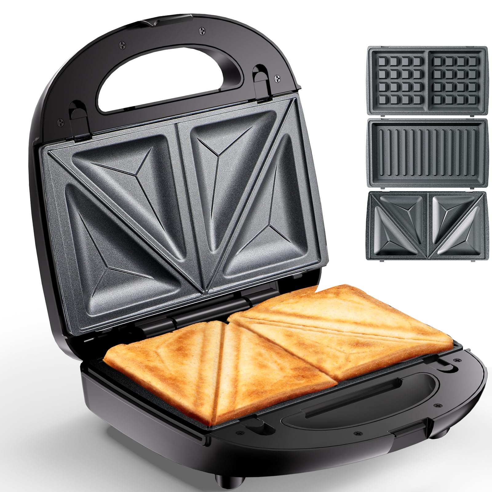 KEENSTAR 3 in 1 Sandwich Maker, Waffle Maker with 3 Removable Non-Stick Plates, Grill with Dual-Sided Heating, Easy Clean and Store, 750W Perfect for Cooking Breakfast, Panini, Cheese, and Grill Steak