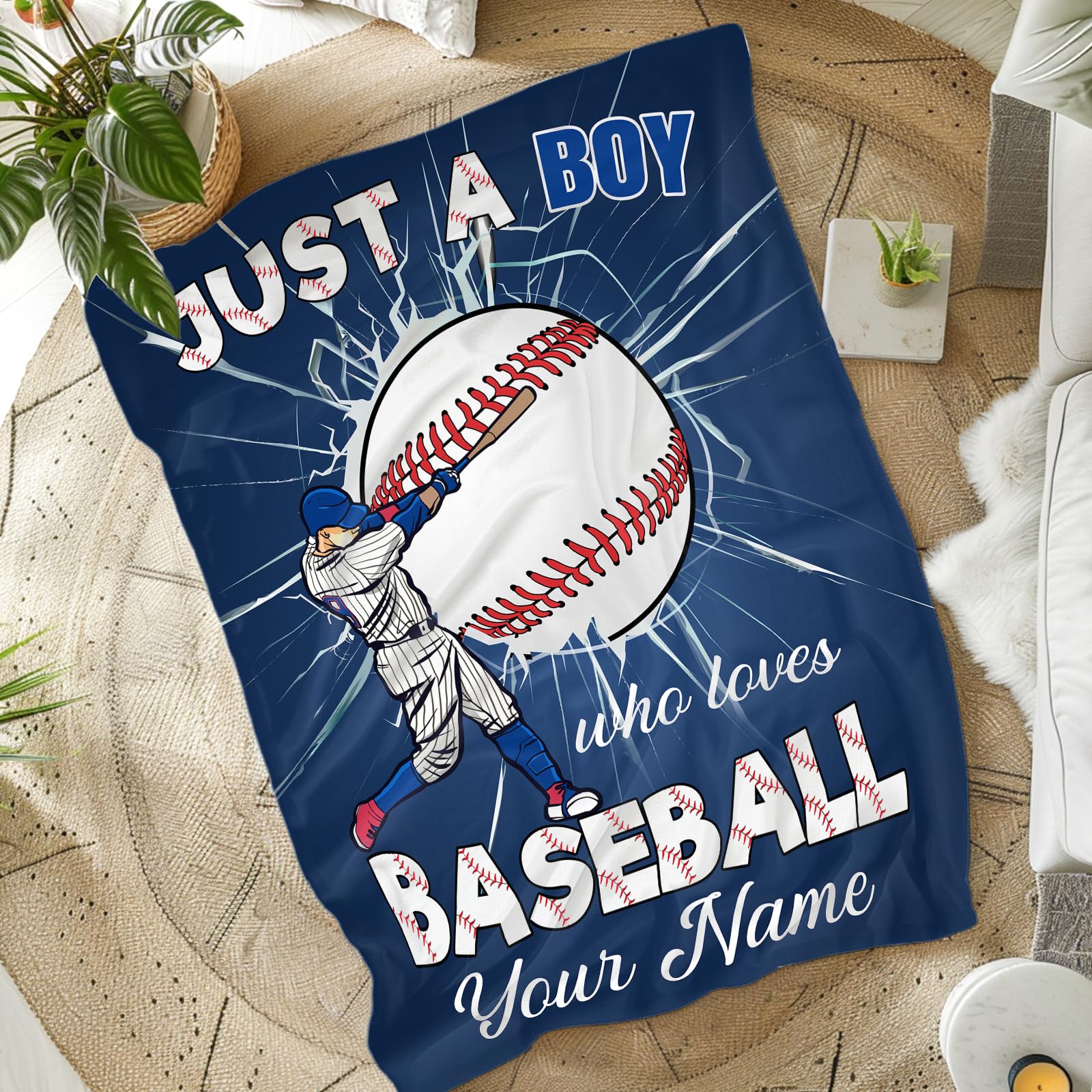 Customized Baseball Blanket, Personalized Blanket for Boys Age 4-6, Soft & Cozy Throw with Name for Kids Teens, 40 * 50 Inch Fuzzy Throws for Sofa Couch, Birthday for Baseball Lover