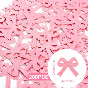 200pcs Bow Confetti, 1.6x1.4in Pink Bow Bachelor Party Confetti Glitter Table Confetti for Tying the Knot Bachelorette Birthday Engagement Wedding Party Decoration Bridal Shower Supplies