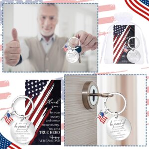 Lyrow 24 Sets Veterans Day Gift Bulk American Flag Keychains Patriotic Card with Organza Bag Party Decorations Church Favors