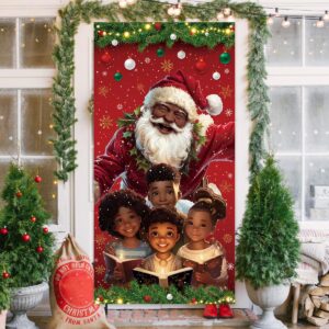 African American Christmas Door Cover Black Santa Claus Banner Black African American Christmas Decor Merry New year Xmas Decor Christmas Decorations for Home Party