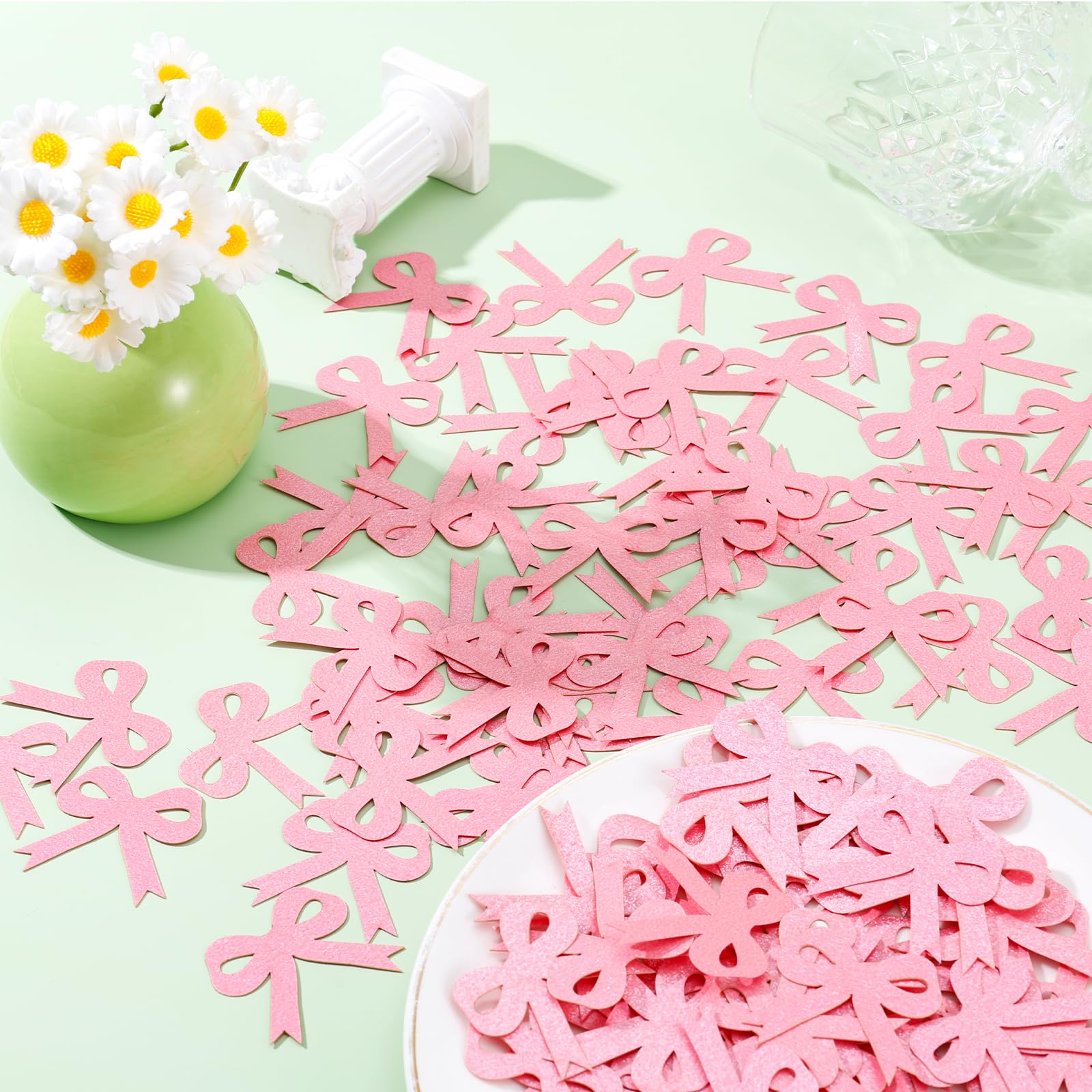 200pcs Bow Confetti, 1.6x1.4in Pink Bow Bachelor Party Confetti Glitter Table Confetti for Tying the Knot Bachelorette Birthday Engagement Wedding Party Decoration Bridal Shower Supplies