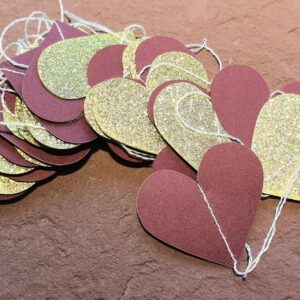 Bridal Shower Decorations Burgundy Gold Fall/Burgundy Gold Birthday Party Decorations/Valentines Day Decorations//Burgundy Bachelorette Decorations/Burgundy Heart Paper Garlands