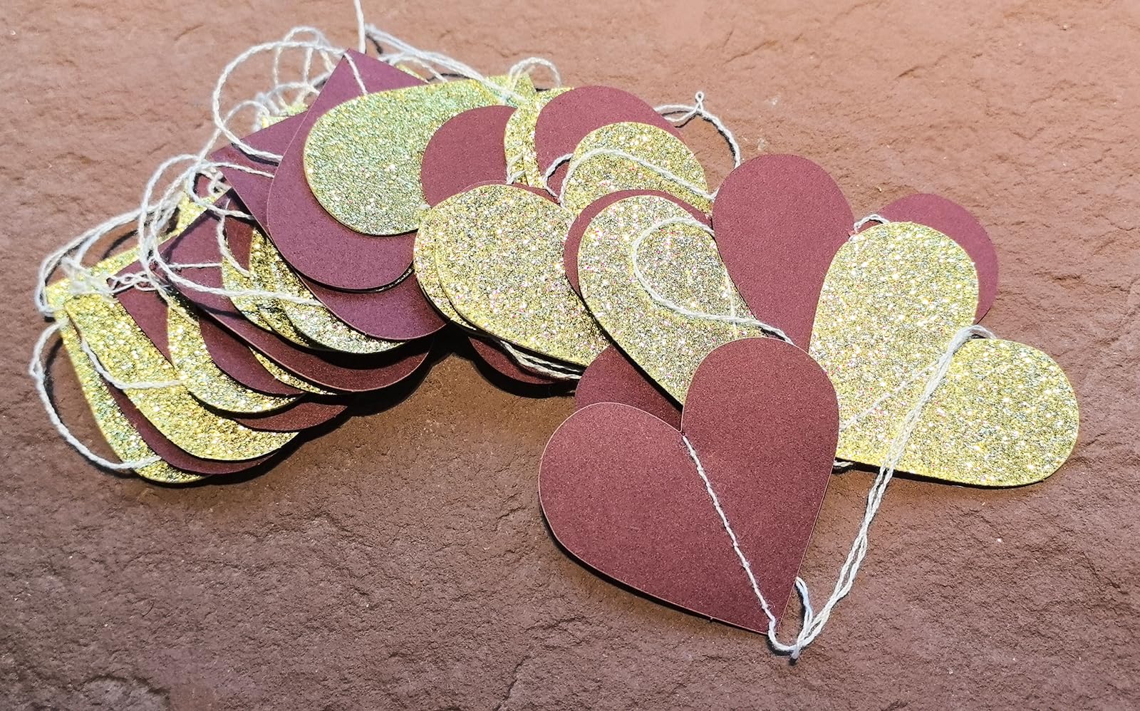 Bridal Shower Decorations Burgundy Gold Fall/Burgundy Gold Birthday Party Decorations/Valentines Day Decorations//Burgundy Bachelorette Decorations/Burgundy Heart Paper Garlands