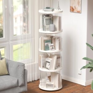 Sybrioka 4 Tier Rotating Bookshelf 360 Degree Swivel Bookcase, Clear Acrylic Round Spinning Book Shelf Organizer, Corner Display Shelf for Kids Bedroom, Living Room (4 Tier)