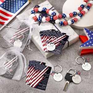 Lyrow 24 Sets Veterans Day Gift Bulk American Flag Keychains Patriotic Card with Organza Bag Party Decorations Church Favors