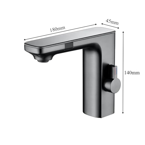 Luxury Silver Gray Smart LCD Dual Sensor Bathroom Basin Faucet Zinc Alloy Countertop Mounted Hot and Cold Water Mixer Bathroom Sink Bathtub Faucet(Gray)