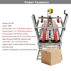 Banfluxion 110V 180W Left-and-Right Drive Double-Flap Tape Sealing Machine for Small Box Automatic Box Carton Packing Sealer 35-50mm Tape Width 0-18m/min