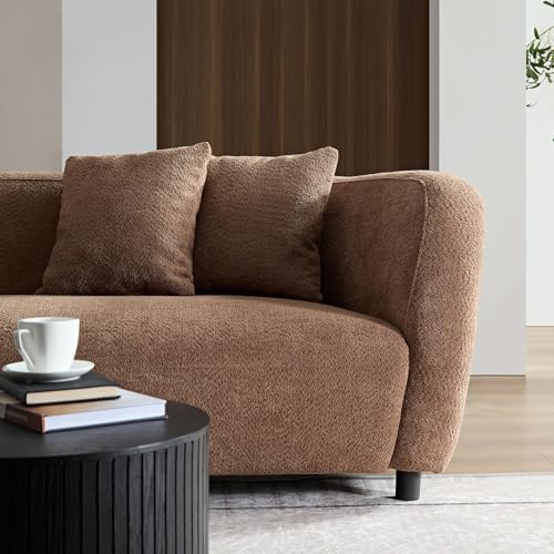 M MEETAKING 88.6'' Modern Texudo Sofa, 3-Seater Sofa with High Armrests,Luxury Curved Sofa, Oversized Boucle Sofa Couch, Modern Sofa for Living Room, Bedroom, Dining Room, Office, Guestroom (Camel)