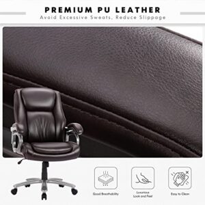 COLAMY Big & Tall Office Chair 400lbs Wide Seat- High Back PU Leather Executive Computer Desk Chair for Heavy People-Brown