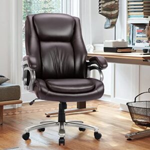 colamy big & tall office chair 400lbs wide seat- high back pu leather executive computer desk chair for heavy people-brown