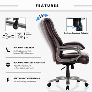 COLAMY Big & Tall Office Chair 400lbs Wide Seat- High Back PU Leather Executive Computer Desk Chair for Heavy People-Brown