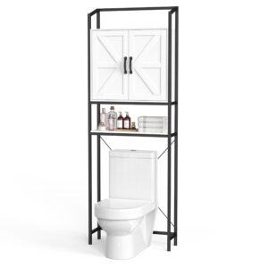 HAUXITIO Over The Toilet Storage Cabinet - Home Space Saving Toilet Rack, Farmhouse Above Toilet Shelf Organizer with Barn Doors for Bathroom, Laundry, Balcony