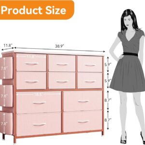 TrailBlaze Multifunctional Drawer Tower - Spacious Storage with 10 Drawers, Fabric Pockets, Hooks, Sturdy Steel Frame, Waterproof Wood Top, Anti-Tip Safety, Easy Assembly(Pink)