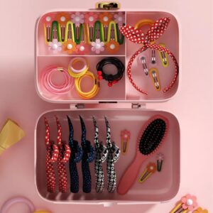 HMWQC Hair Accessories Organizer for Girls Mutipurpose Storage Box Organizer with Removable Tray Plastic Tool Box Art Case for Makeup Sewing Nail Accessories