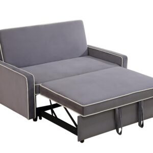 LUSPAZ 3 in 1 Convertible Sleeper Sofa Bed, Flannel Fabric Futon Pull Out Couch with Adjustable Backrest for Living Room,Light Grey