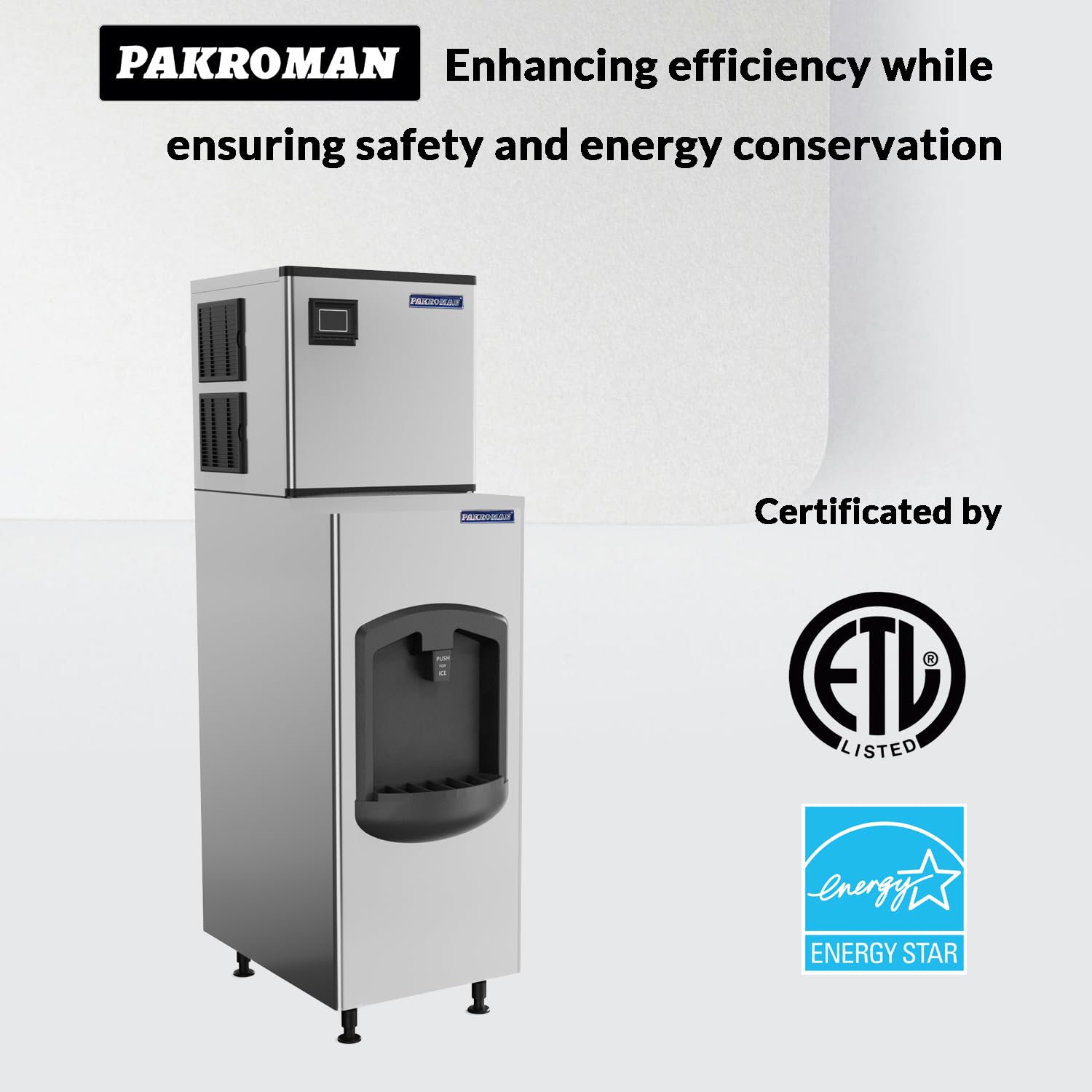 22" Air-Cooled Modular Full Cube Ice Machine - 350 lbs/Day Production, 180 lbs Ice Bin Dispenser | ETL & Energy Star Certified