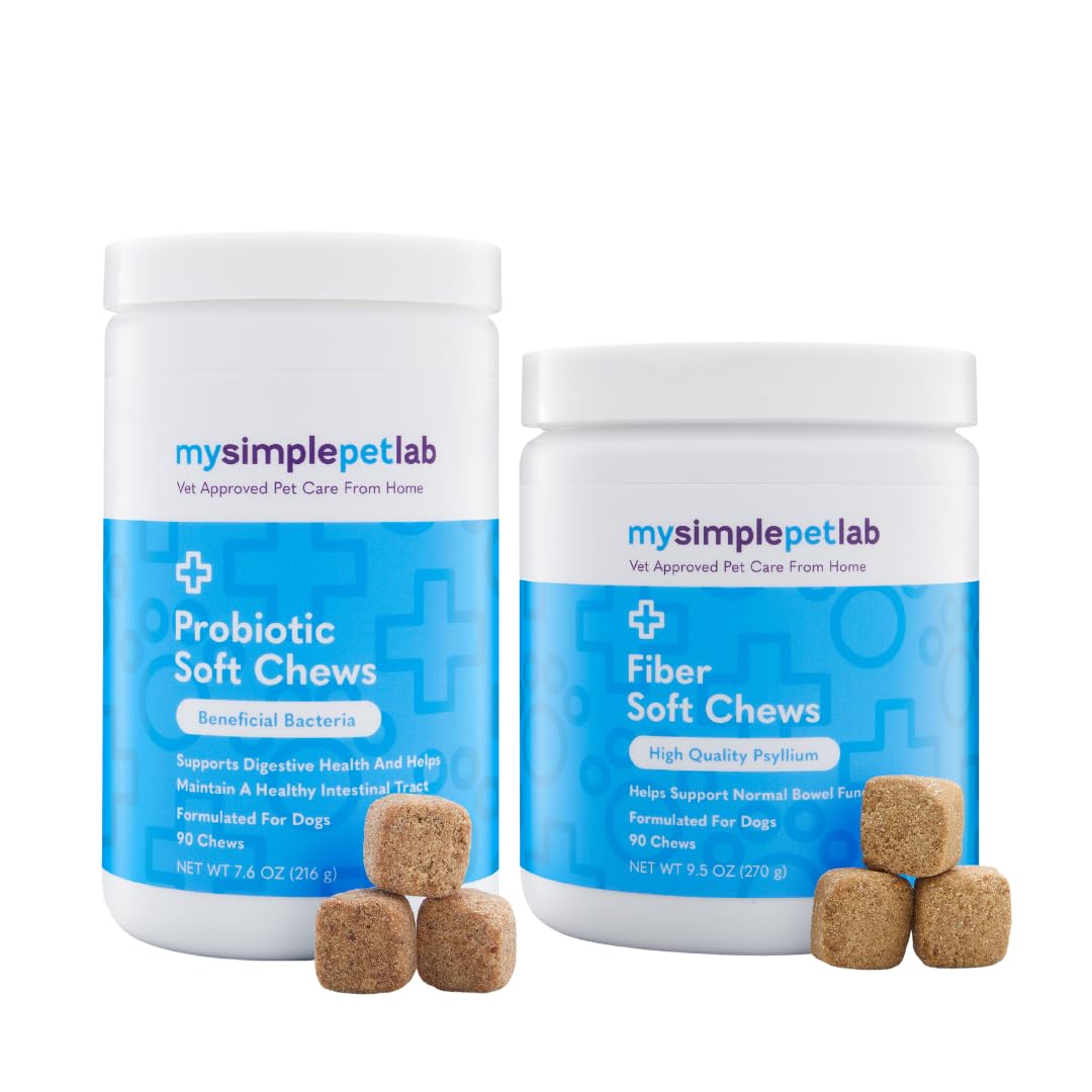 MySimplePetLab Dog Fiber & Probiotics Soft Chews | Promote Healthy Gut & Digestive Health for Dogs | Fiber Supplements & 5 Strain Probiotic Blend Treats