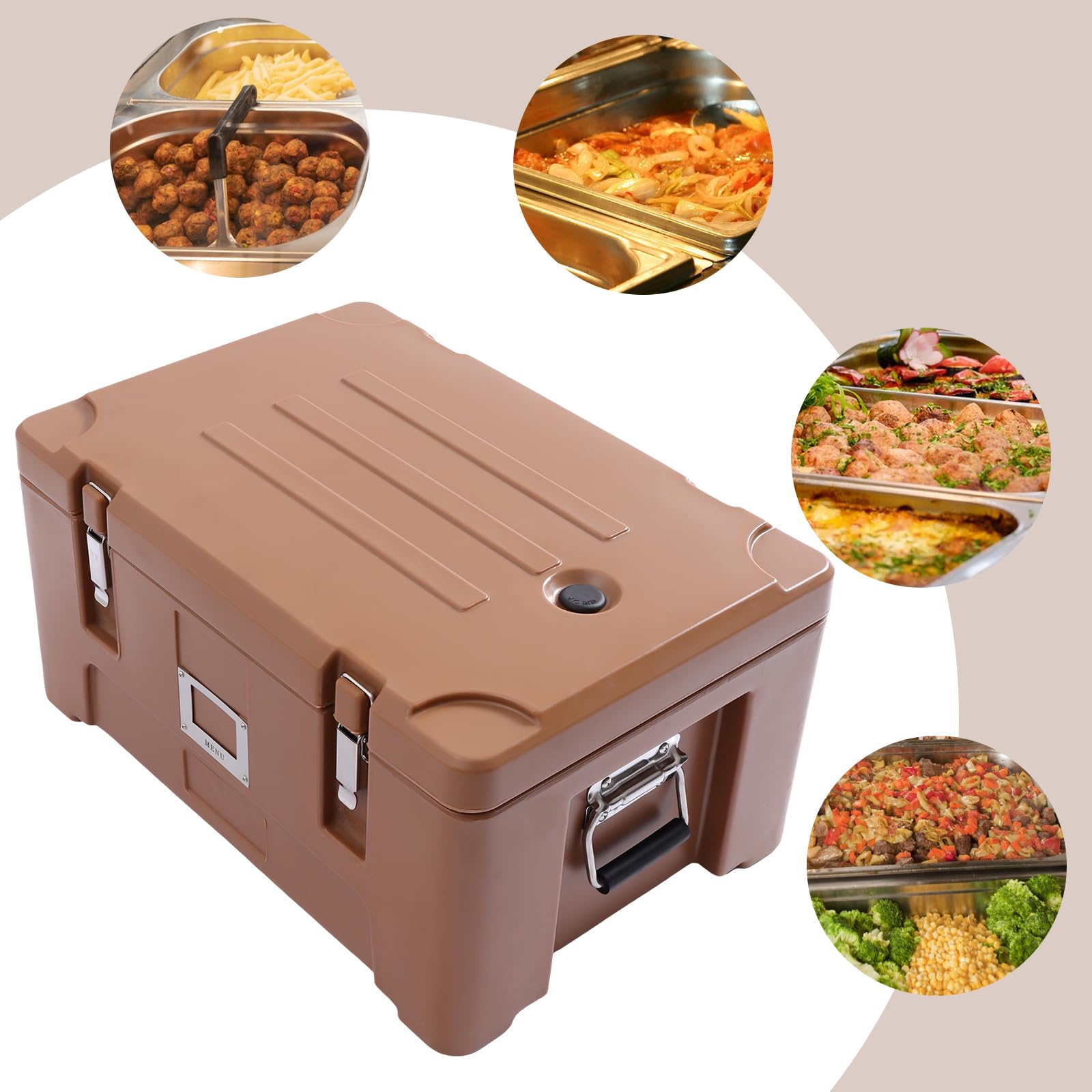 Insulated Food Pan Carrier, Hot Box Food Warmer Cooler, 30L Side Handles and Buckles Stainless Steel Pans Food Transporter for Catering Restaurant Canteen Family Party